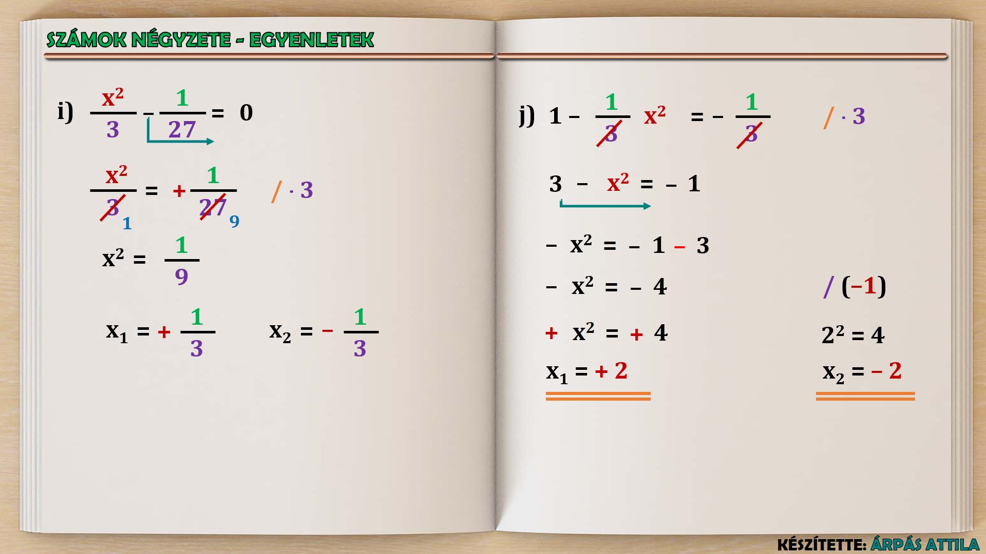 2) NÉGYZETSZÁMOKAT TARTALMAZÓ EGYENLETEK MEGOLDÁSA – 2. RÉSZ (NEM TELJES MÁSODFOKÚ EGYENLETEK)